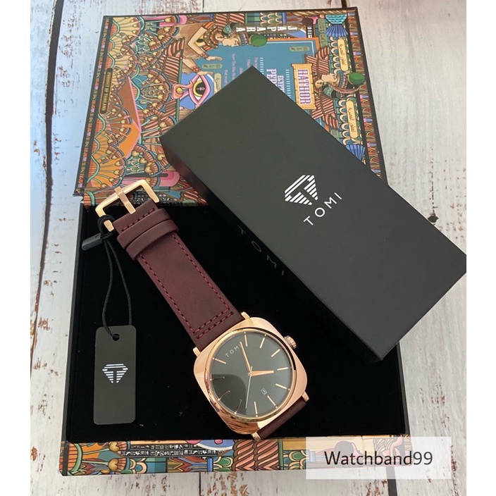 นาฬิกาสายหนังแดงมะเหมี่ยวพร้อมกล่อง T084 - watchband99 - ThaiPick