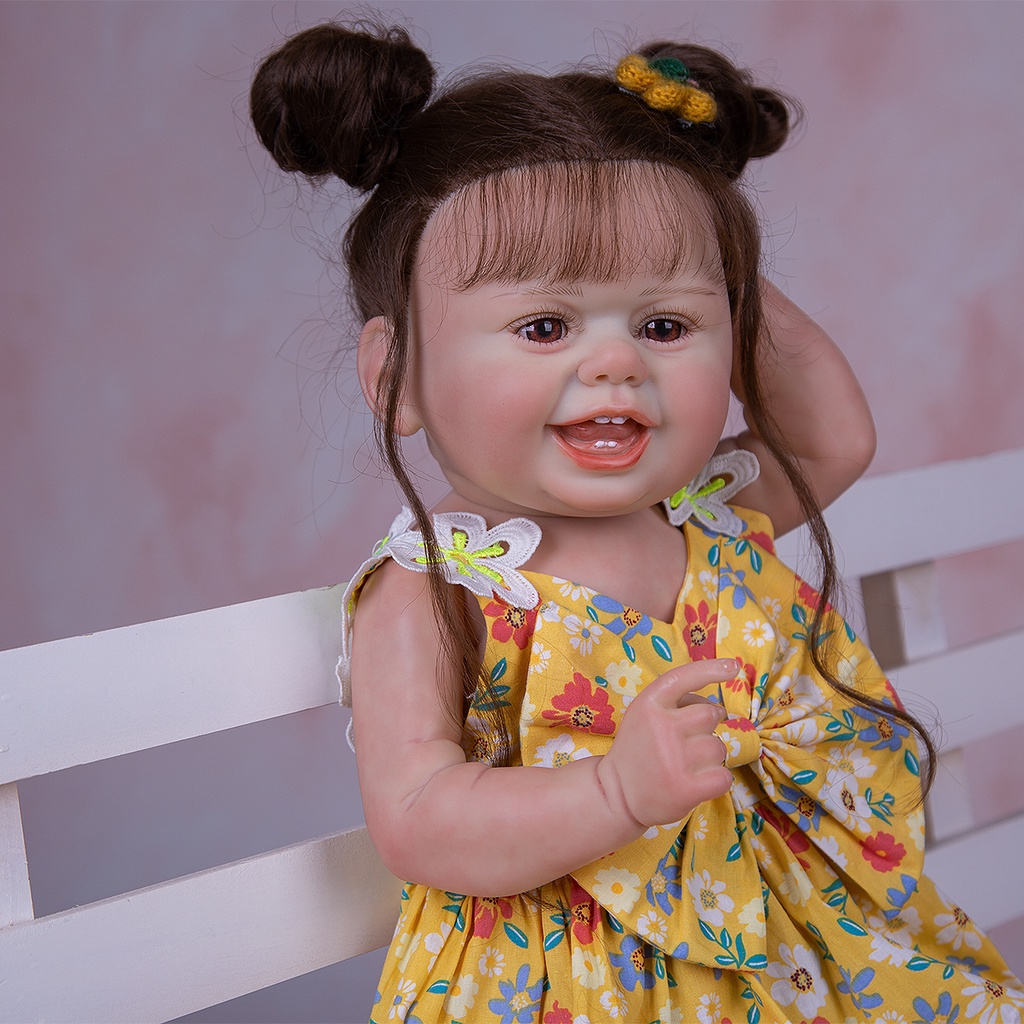 ตุ๊กตา：22Inch Cute Reborn Baby Dolls Smiley Realistic face Silicone ...