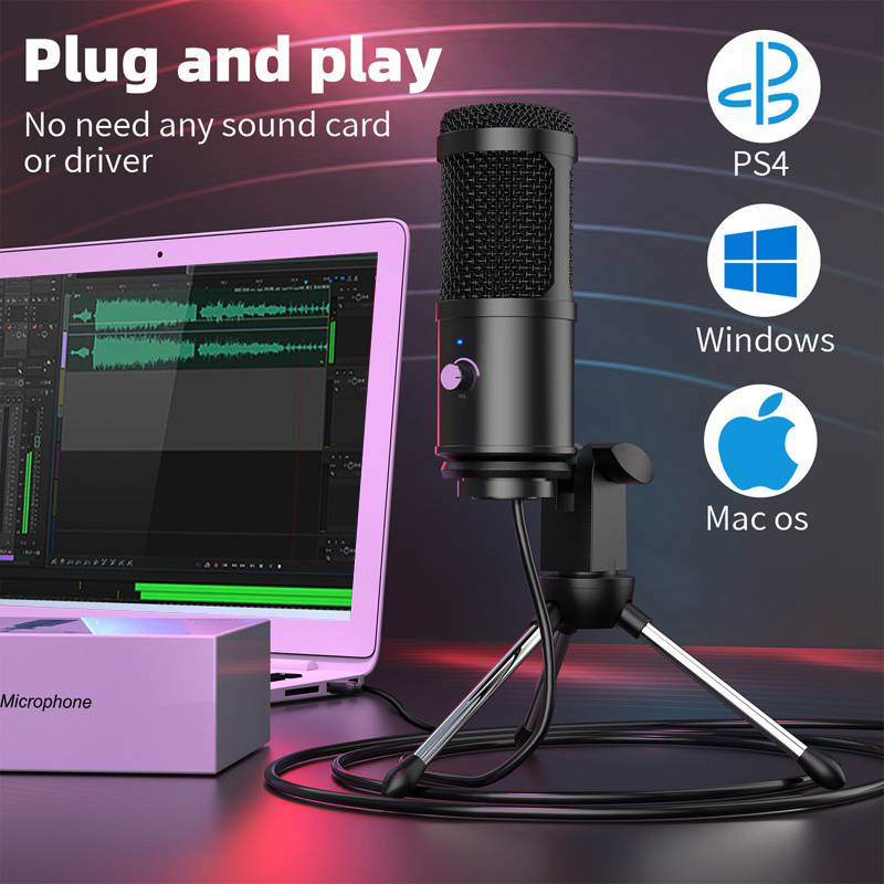 USB Microphone Kit With Tripod Stand Streaming Podcast PC Condenser Computer Mic for Gaming ...