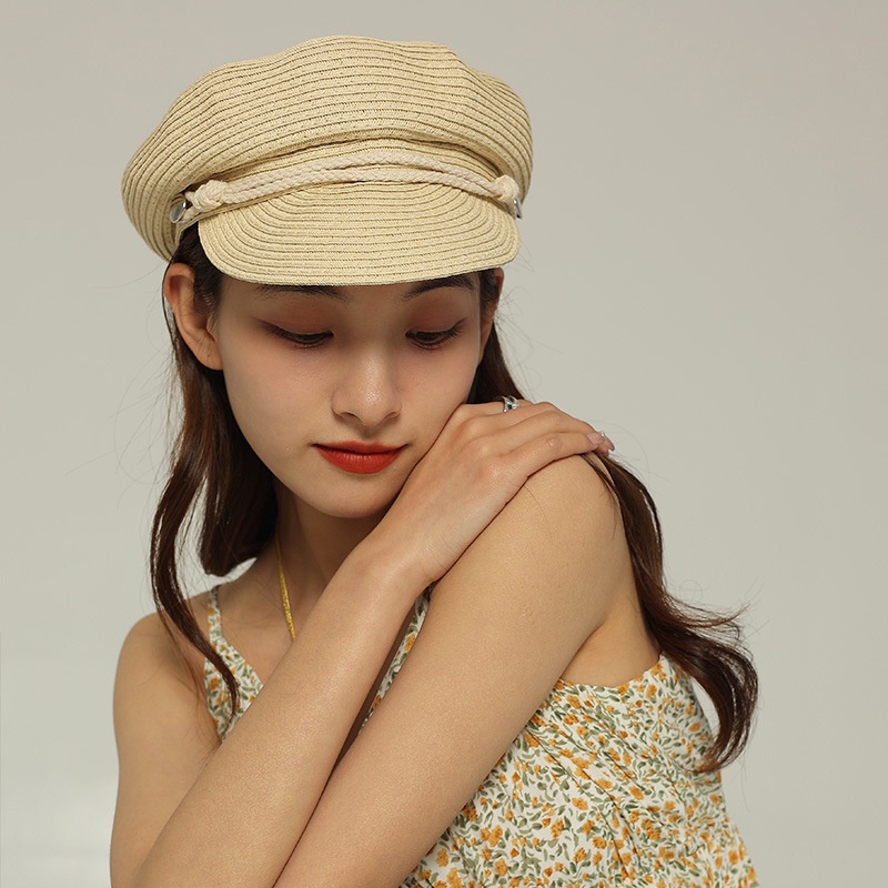 NEW Women Sun Visor Hats European And American Grass Woven Newsboy Hat ...