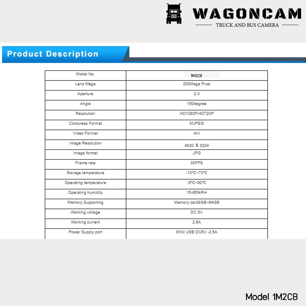 WAGONCAM รุ่น 1M2CB กล้องติดรถบรรทุก กล้องติดรถบัส กล้องติดรถพ่วง กล้องหน้าภายใน กล้องหลังกันน้ำ ...