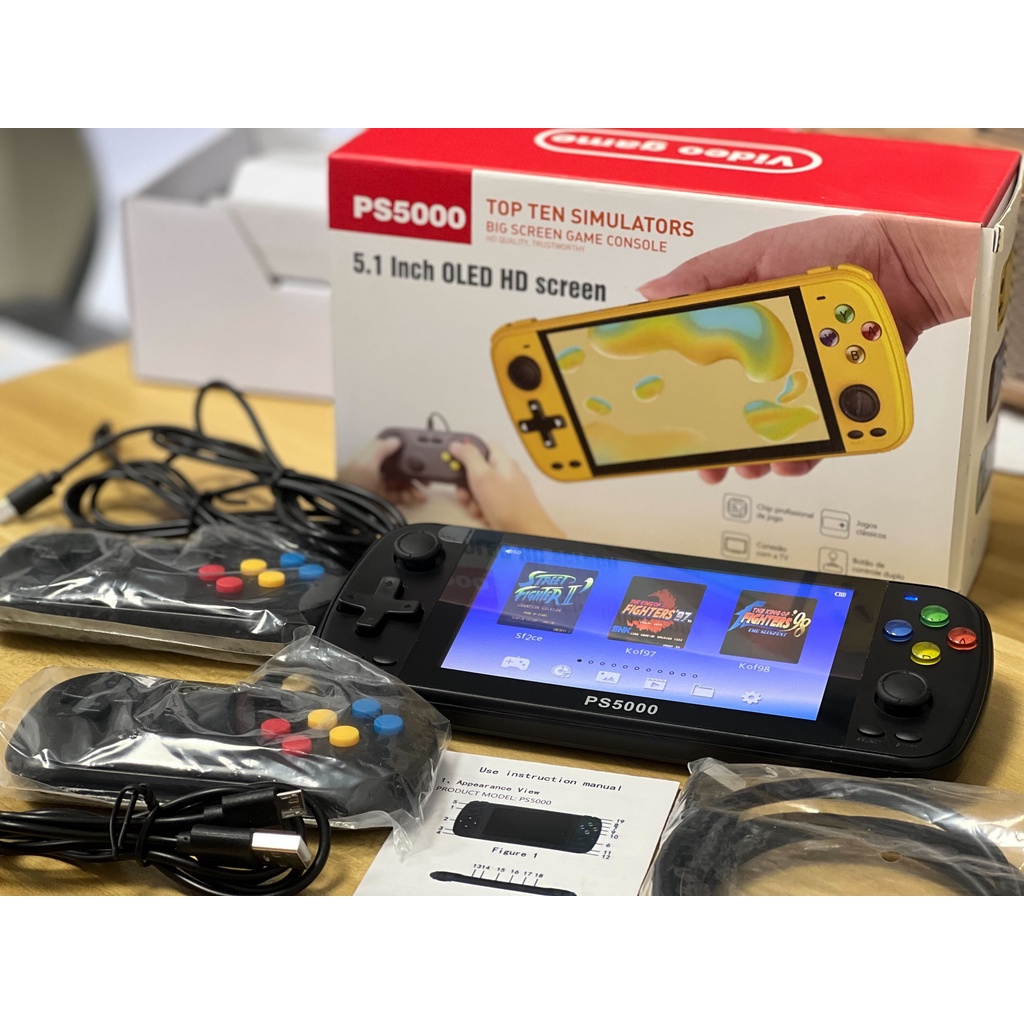 เครื่องเกมพกพา T10D จอ OLED 5.1 นิ้ว เล่นเกม PS1 N64 FC SFC GB GBA GBC ...