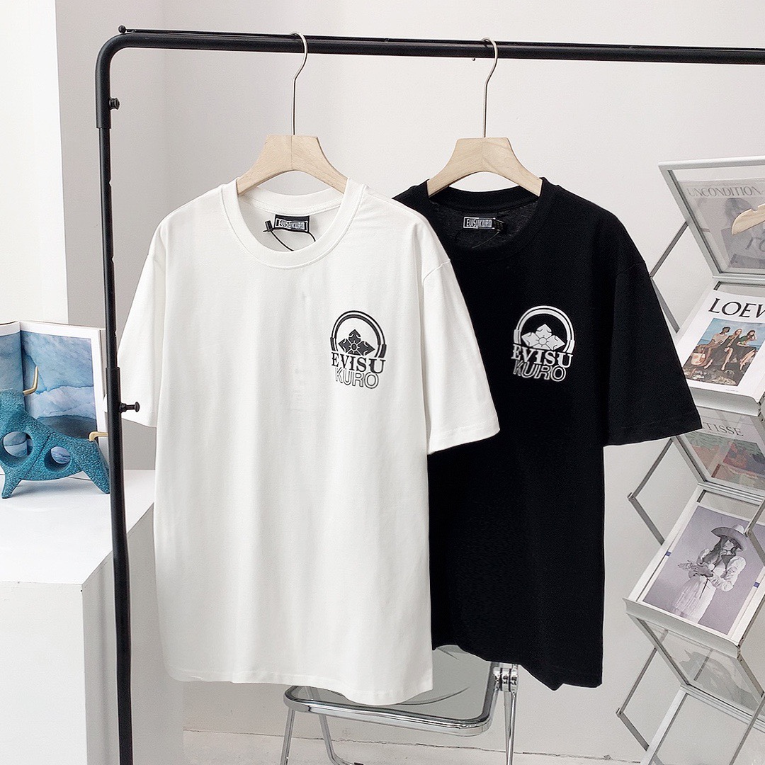 EVISU KURO TEE Printing Men's Fashion Casual Round Neck Short Sleeve T-shirt Pure Cotton M-2XL ...