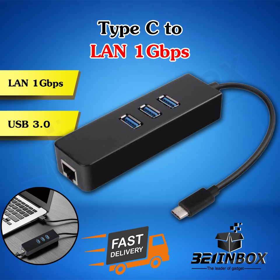 Type C to LAN 1Gbps ,USB 3.0 ,แปลง Type C to RJ45 ⚡พร้อมส่ง⚡ | Shopee ...