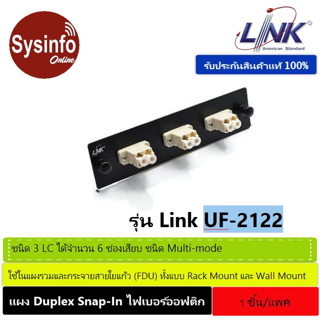 แผง Snap-In ไฟเบอร์ออฟติก Link UF-2122 3 Fiber Optic 3 LC Duplex Snap-In Adapter Plate (MM ...