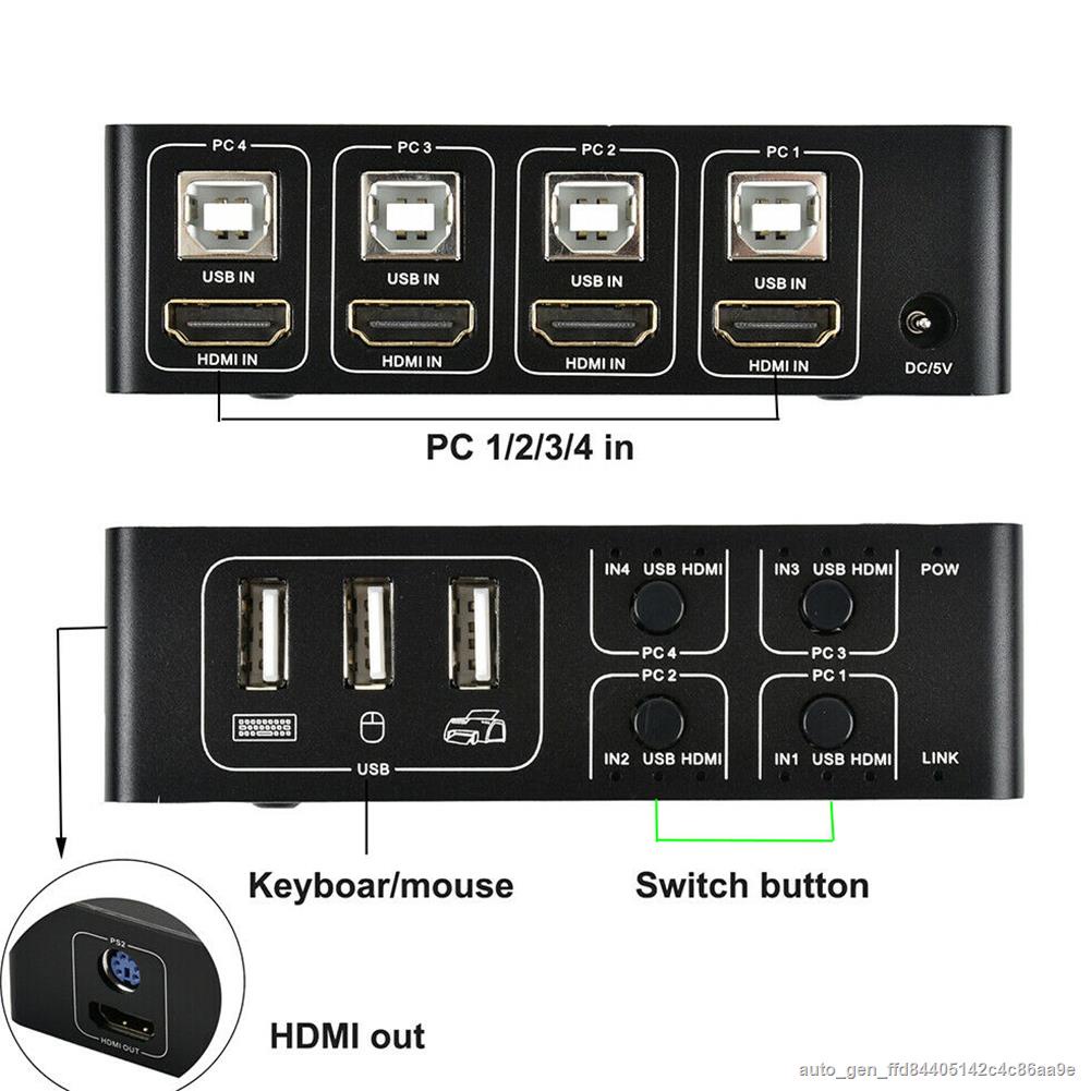 4K Universal 4 Port USB for For Mouse Keyboard Computer Hub Sharing ...