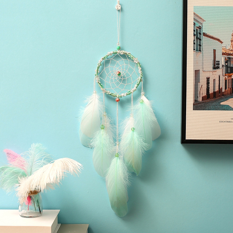 【NEW】 11cm Handmade Dream Catcher Net Green Feathers Wall Hanging ...