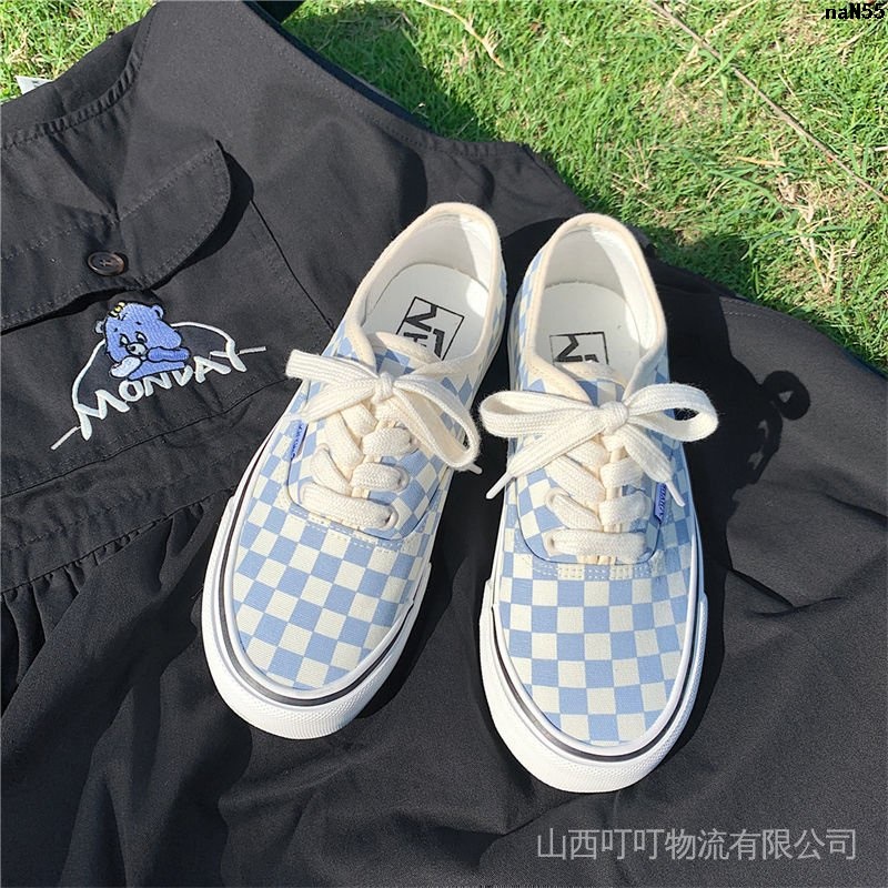Anna ins Heim รองเท้าผ้าใบ ลายตารางหมากรุก สีฟ้า สไตล์ฮ่องกง แฟชั่นฤดู ...