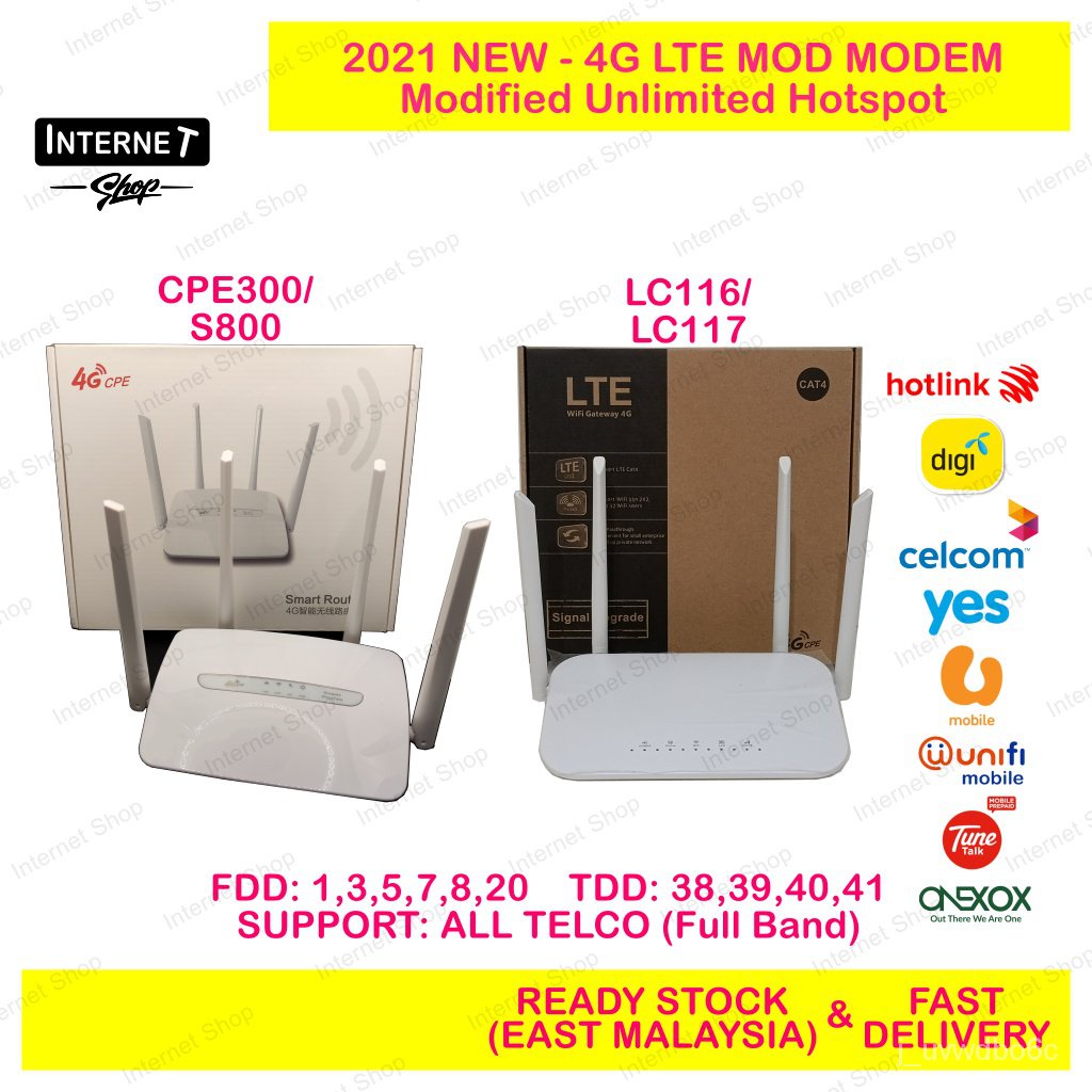 iQGj NEW LTE 4G MODEM LC116 LC117 CPE 300 S800 MODIFIED UNLIMITED ...