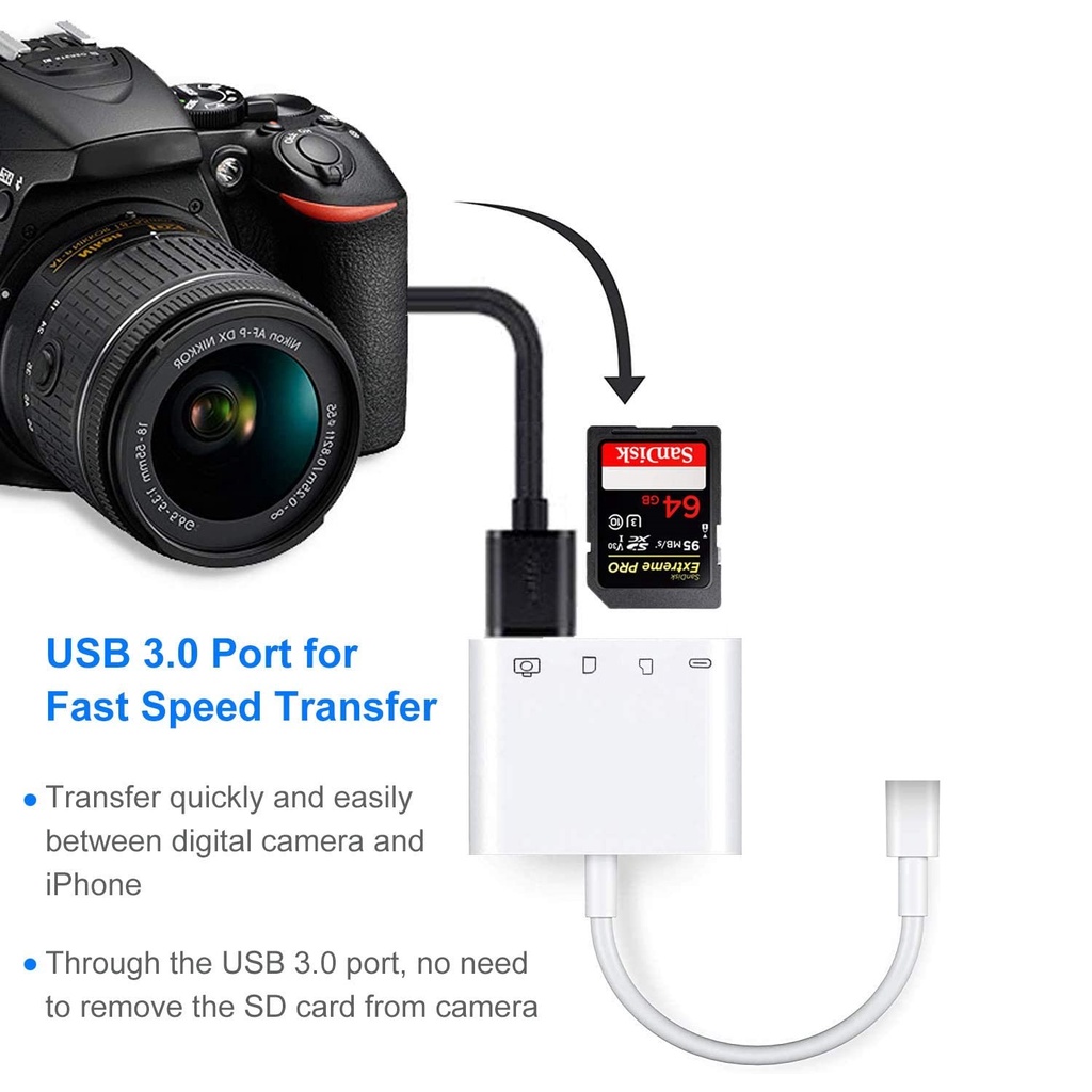 OTG Adapter 4 in 1 OTG 8 PIN to USB Memory Card สำหรับ iP iPD รองรับการ ...