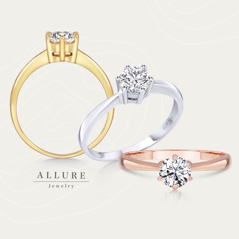 แถมฟรีกล่องจิวเวอร์รี่ แหวนเงินแท้ 925 ฝังเพชร CZ Swiss diamond ตัวเรือนเงิน 925 ชุบเคลือบทองคำ ...