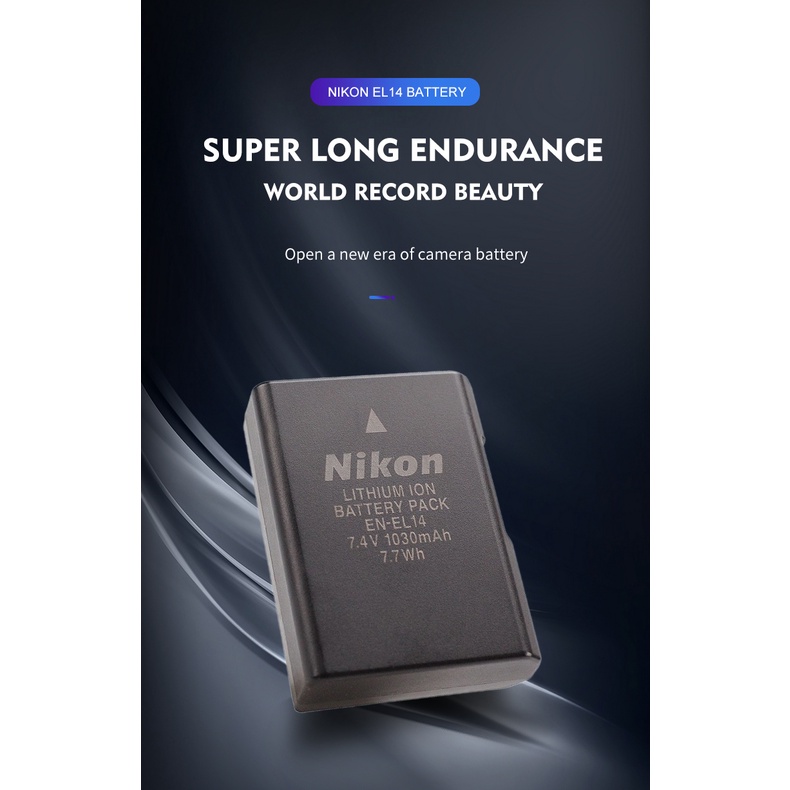 EN-EL14 Nikon camera battery D5300 D5200 D5100 D3200 D3100 D3300 P7000 ...