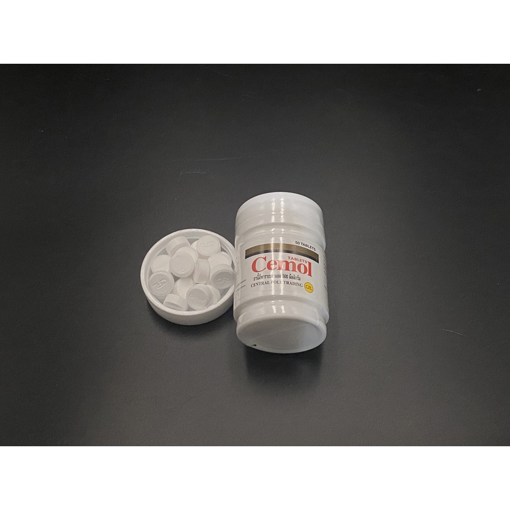 ยาแก้ปวด Cemol 500 mg (เม็ดฟ้าขาวเม็ดขาว) ซีมอล พาราเซตามอล 500 มก ...