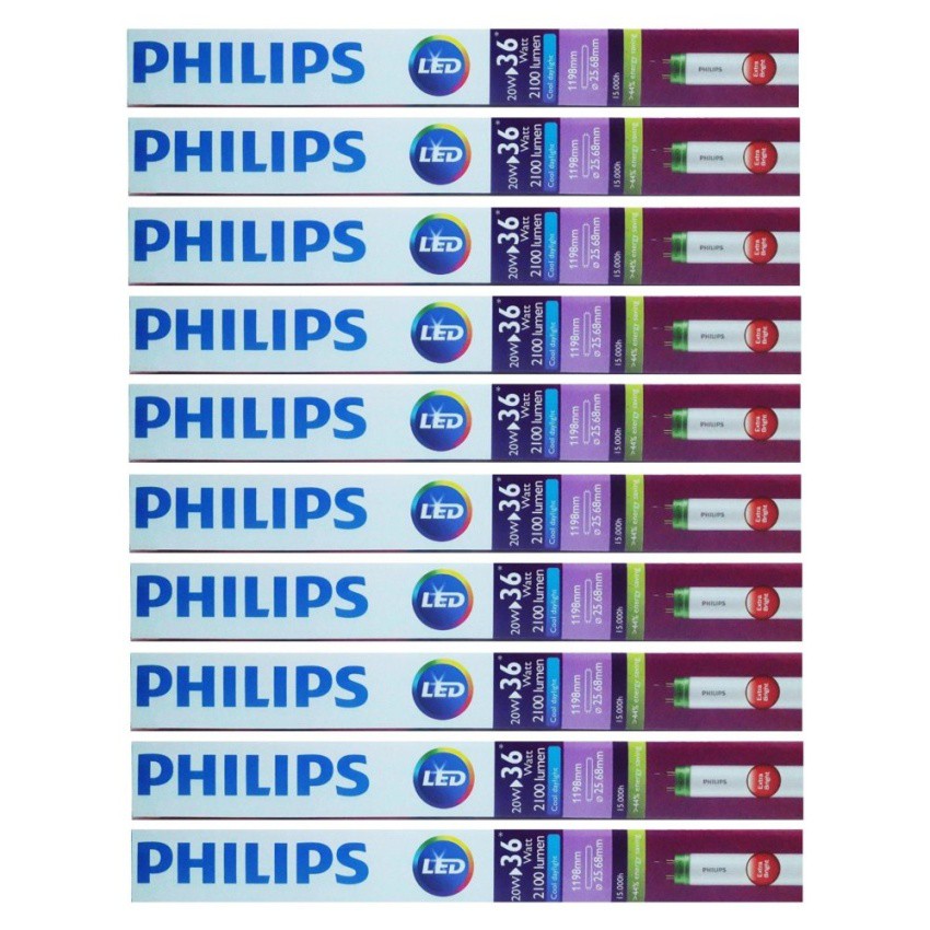 Philips หลอดไฟ LED EcoFit T8 20W(36W) 1200mm. (Day light ) 10หลอด ...