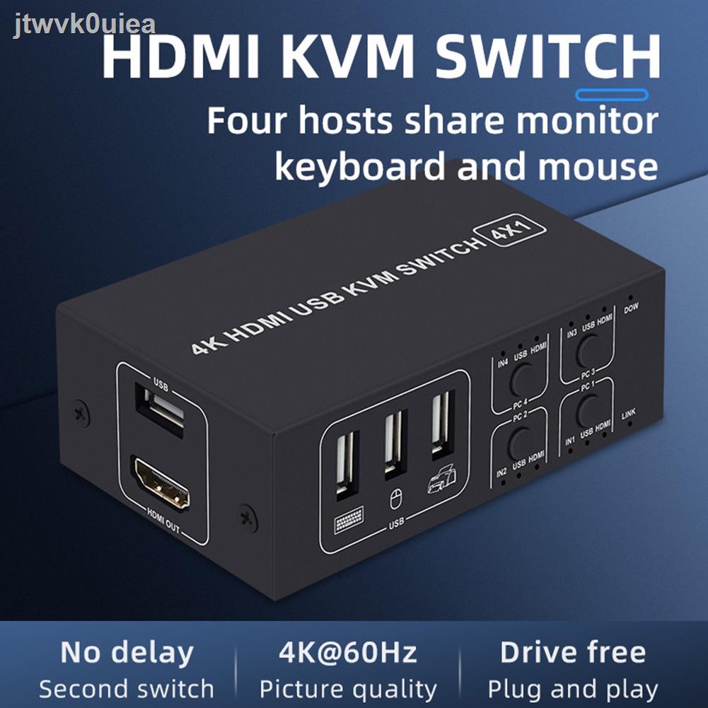 4 Port KVM Switch 4K USB KVM Switcher 4 in 1 Out Hot USB for Mouse ...