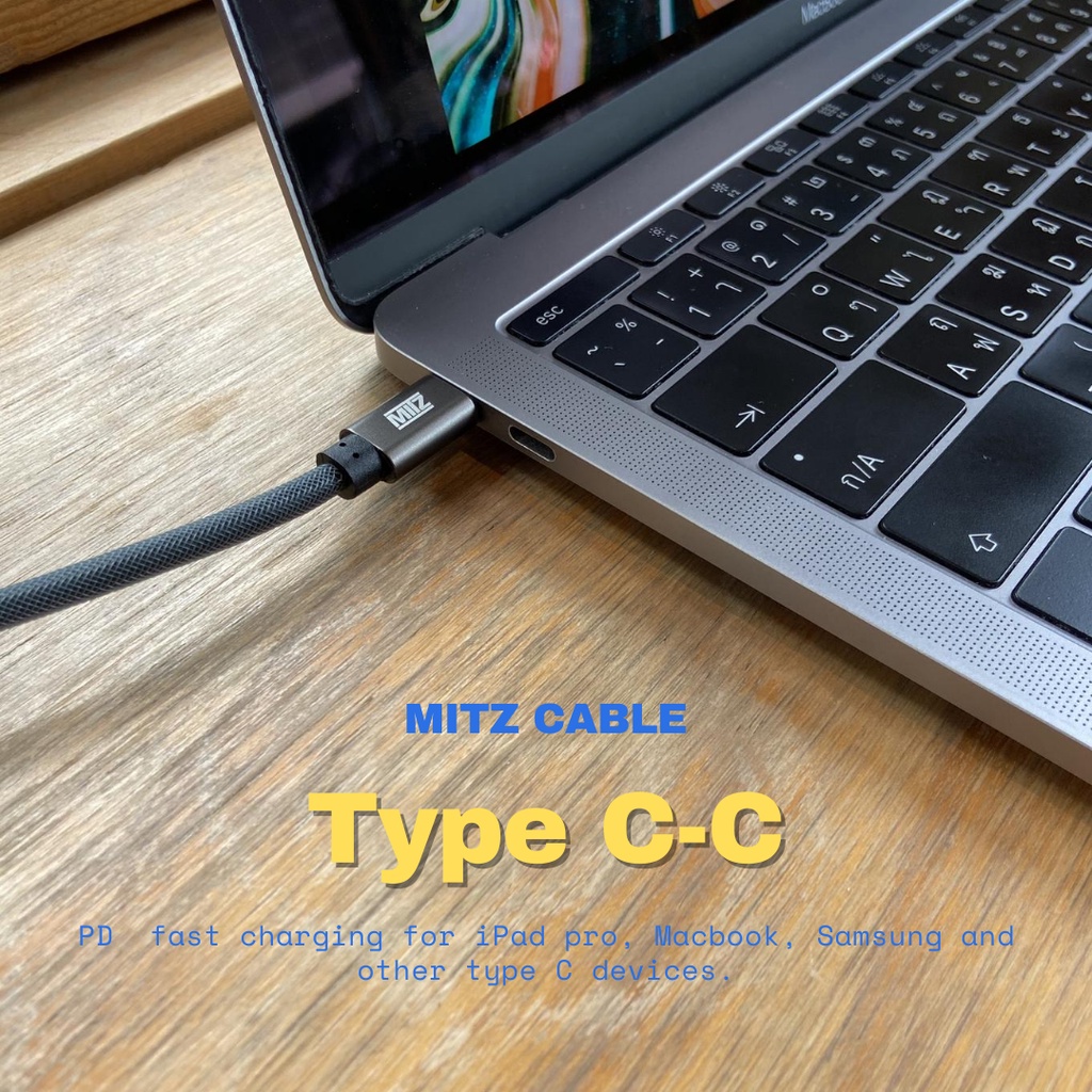 MITZ สายชาร์จPD Type C-C ประกันตลอดชีพ iPad Pro Macbook Pro Samsung รุ่น Unbreakable cable ...