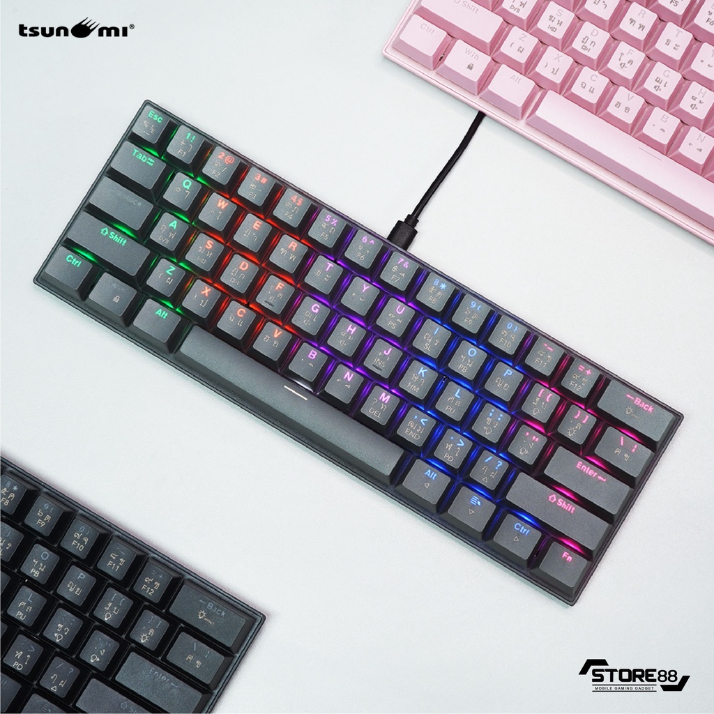 Tsunami MK-61 (G7144) MECHANICAL KEYBOARD ไฟRGB สวิตซ์Outemu Red Blue ...