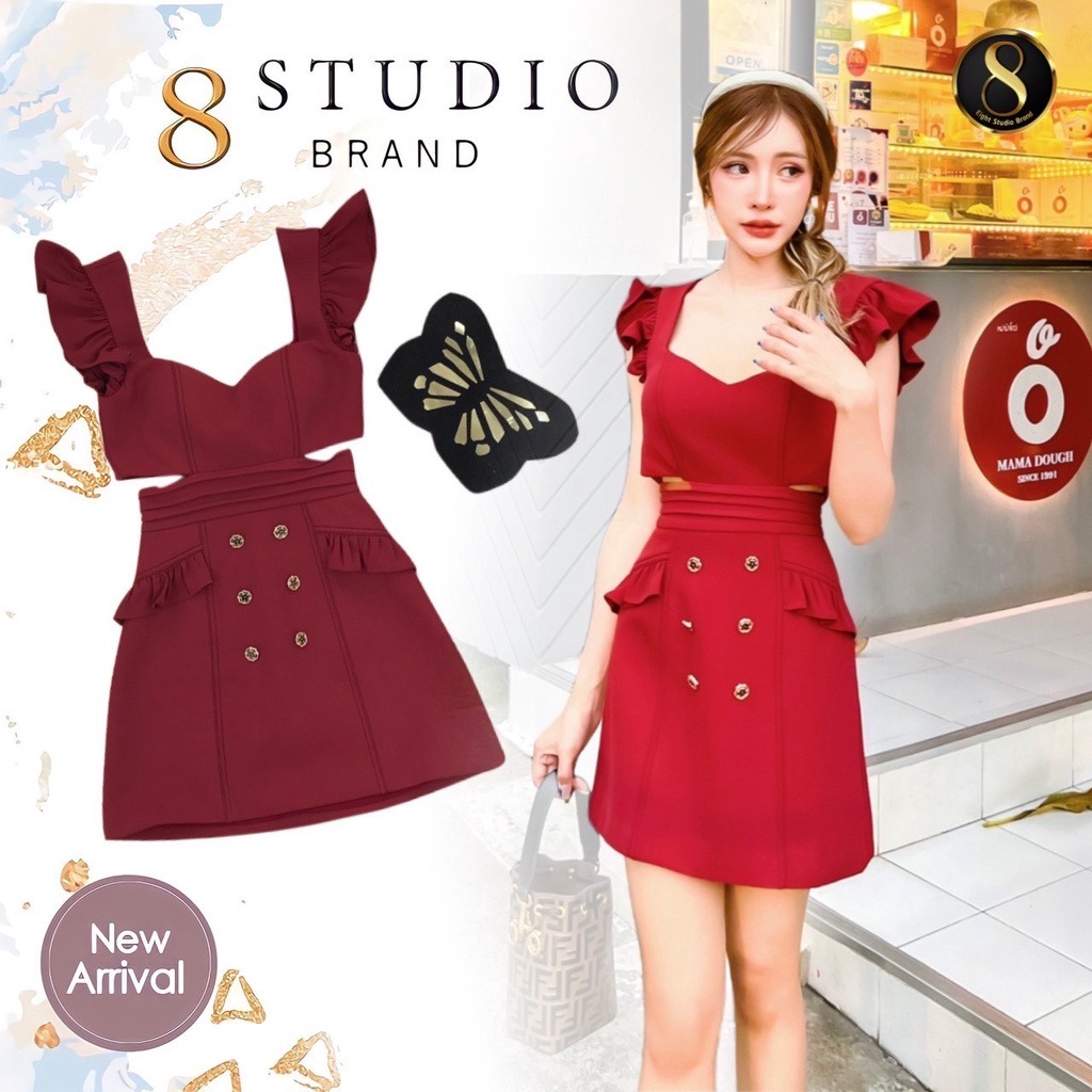 8 Studio Brand เสื้อผ้าแบรนด์แท้การันตี มินิเดรสแดงแขนระบายผูกโบว์หลังโชว์เอวไปอีกแซ่บไม่ไหว ไม่ ...