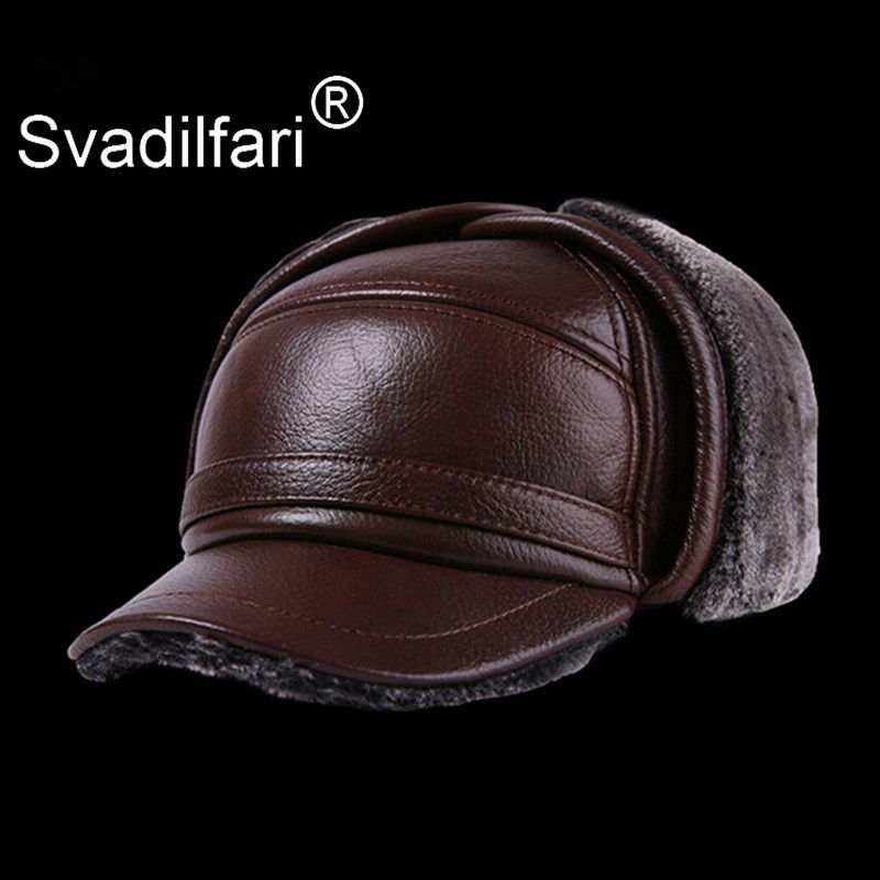 Winter Men39s Leather Hat Thicken Leather Cowhide Baseball Caps With ...
