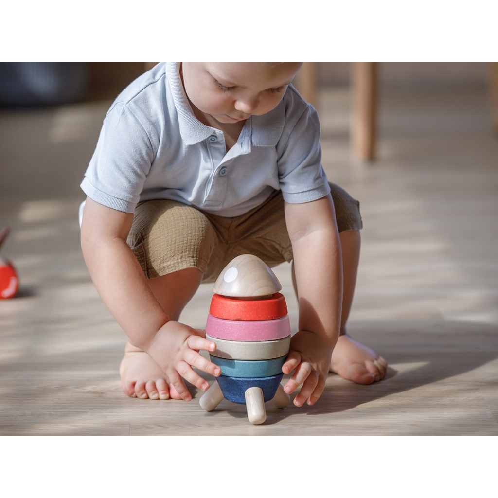 PlanToys Stacking Rocket - Orchard ของเล่นไม้เสริมพัฒนาการ จรวดเรียงซ้อน สำหรับเด็กอายุ 18 เดือน ...