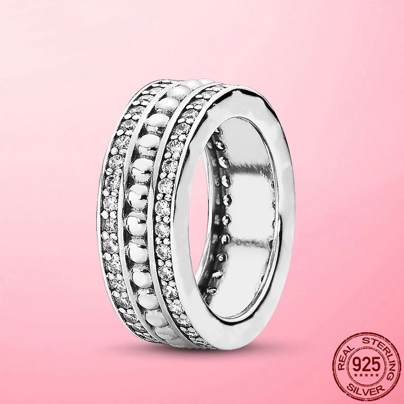 แหวนReal 925 Sterling Silver Lucky Finger Rings Double Zircon ave for ...