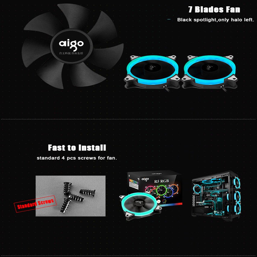 Aigo R3 /R5 PRO 120mm PC Case Fan RGB Cooler Adjustable Aurora RGB Computer Cooling Fan พัดลม ...