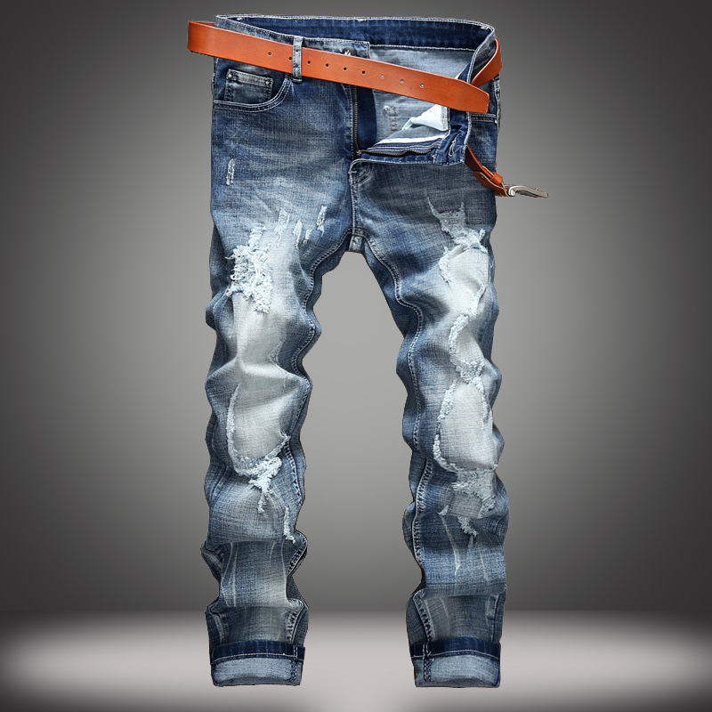 European and American Ripped Jeans Men's Trendy Beggar Men's Jeans Slim ...