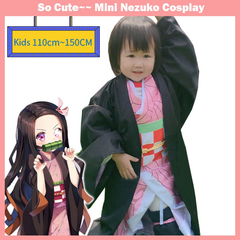 Children Cosplayชุดคอสเพลย์การ์ตูน Kamado Nezuko สีชมพูสําหรับเด็ก ...
