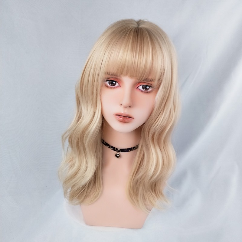 Dora Wig Girls Golden Clavicle Hair Full Head Curly Bangs European and ...