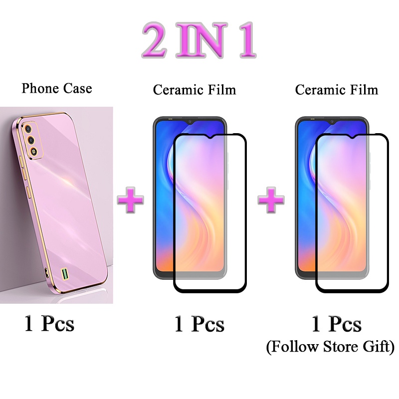 2 IN 1 Tecno Pova 5G LE8 เคสชุบ พร้อมกระจกนิรภัยโค้งสองชิ้น หน้าจอ ...