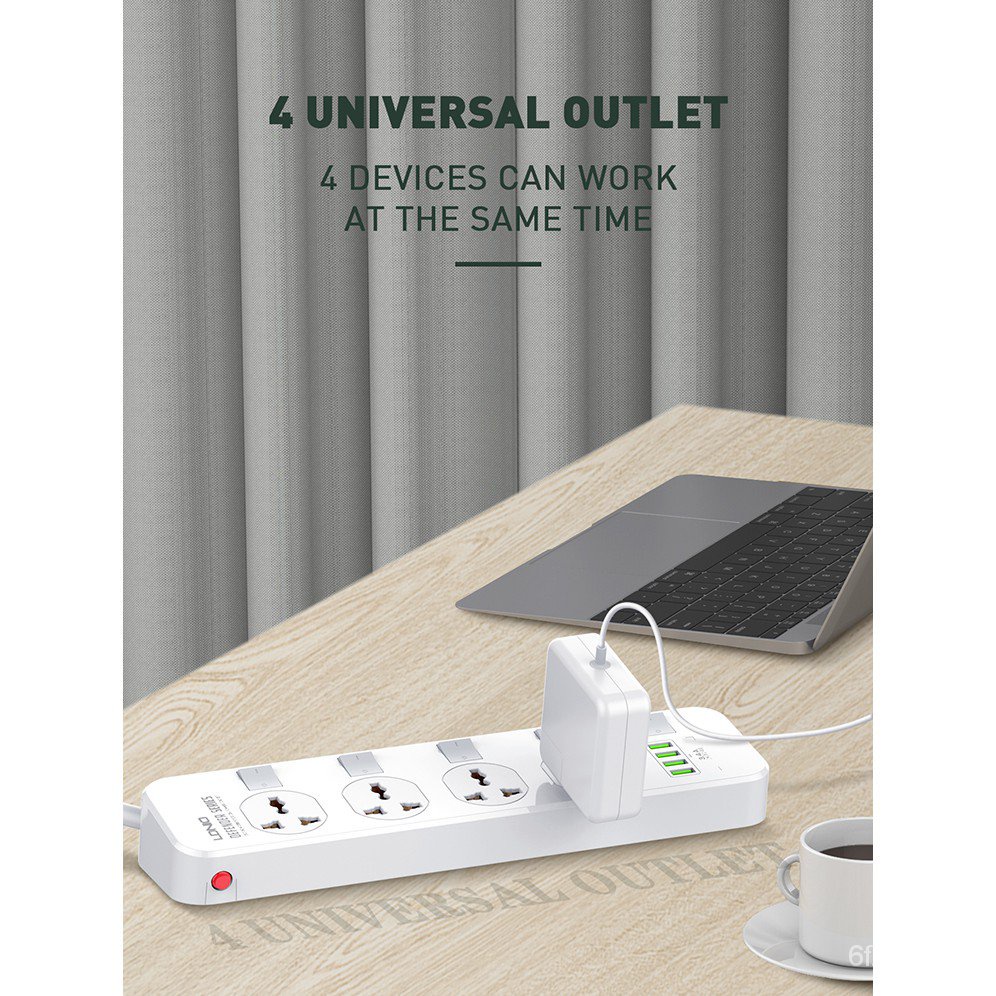 2021ORIGINAL LDNIO SC 4408 Power Strip 4 Socket & USB Output 3.4A 2m UK ...