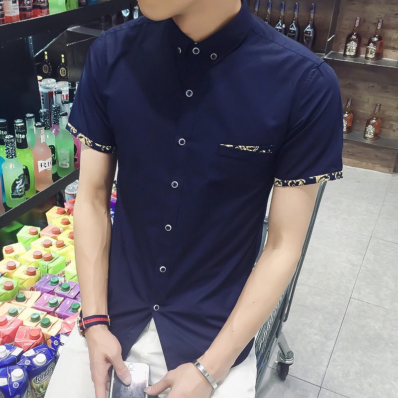 Summer Print Short Sleeved Shirt Mens Body Style Korean Trend Handsome