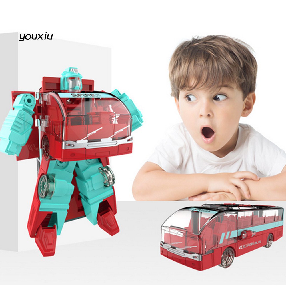YZWJDiecast Mini Bus Vehicle Deformation Robot Transforming Model Kids ...