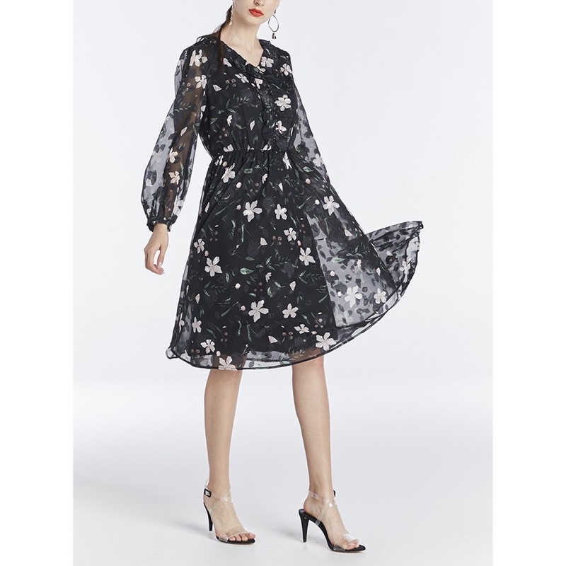 Espada Dress ลายดอกไม้ สีดำ Size XL รุ่น Floral Print Dress 3986 ...