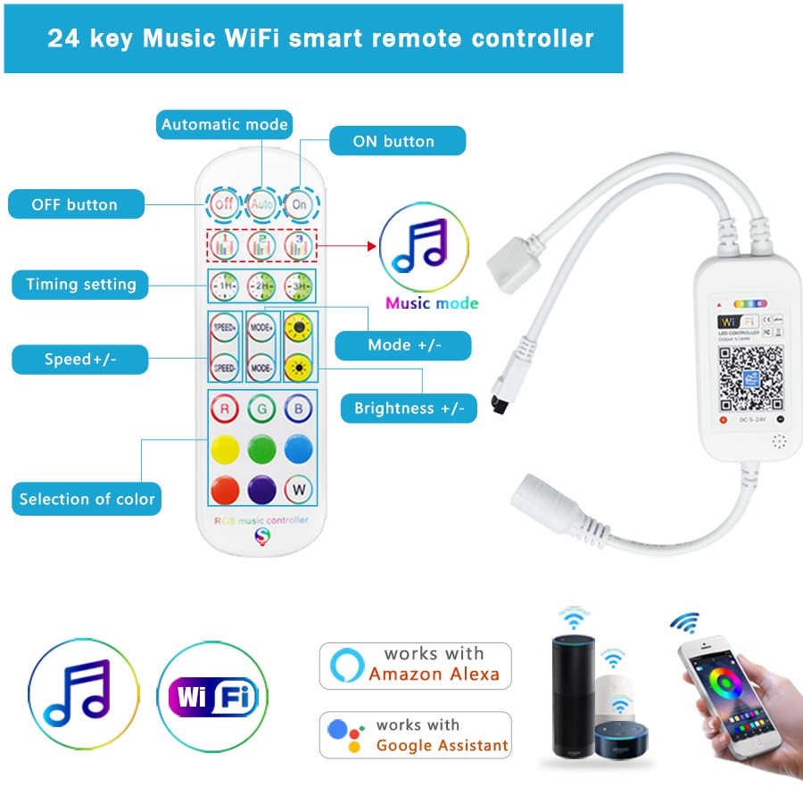 WiFi Music Control RGB LED Strip Light 5M 10M 15M 5050 SMD 2835 RGB ริบบิ้นยืดหยุ่น luces แถบไฟ ...