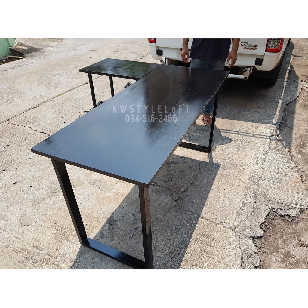 โต๊ะทำงานไม้จริงเข้ามุม ขาเหล็กสไตล์ loft โต๊ะตัว L ขนาด ก60xย160xก60xย ...