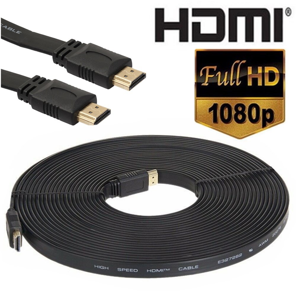 1.5m 3m 5m 10m 15m 20m Flat HDMI Cable Adapter High Speed V1.4 HDMI to HDMI Lead - newpower2 ...