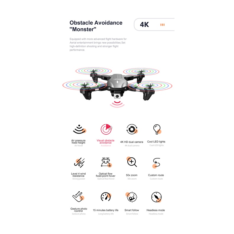 2022 New K106 LED Light Drone 4K HD dual cameras Visual Obstacle ...