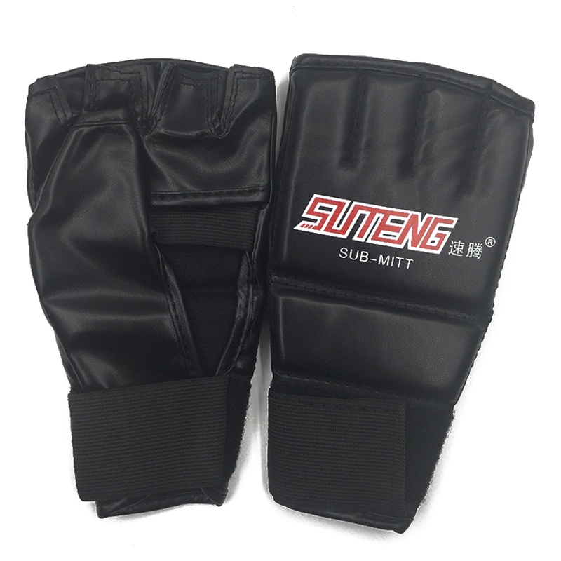 1 Pair PU Leather Boxing Gloves Sport Men Half Finger Muay Thai Gloves ...