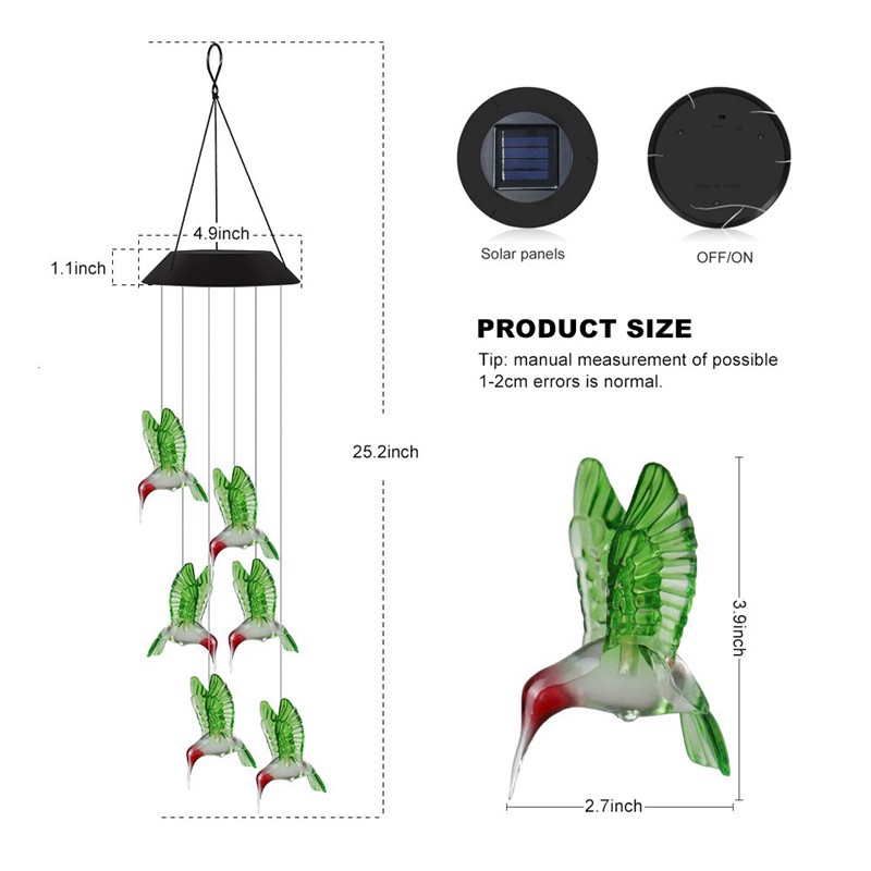 LED Solar Wind Chime Crystal Ball Hummingbird Wind Chime Light Color ...