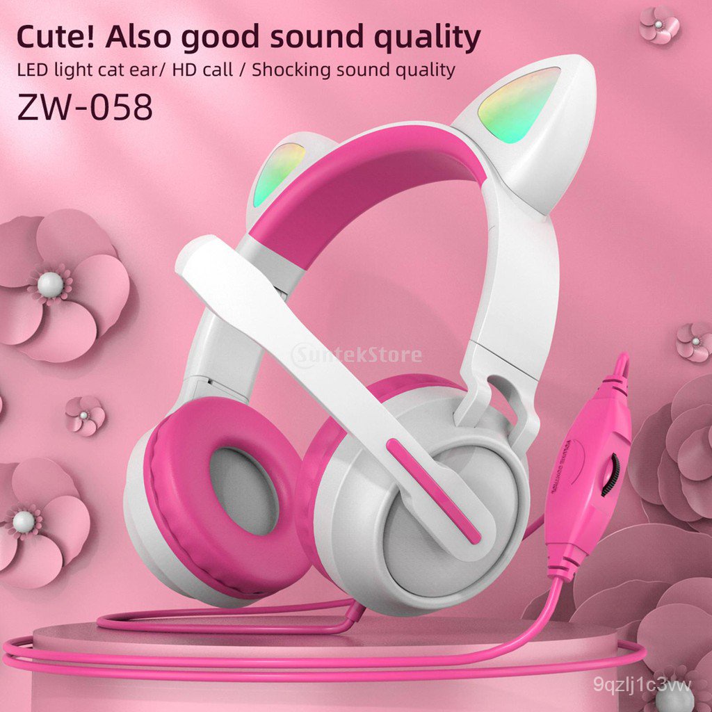 Over Ear Cat Ear Surround Sound Wired Headset Foldable Headphones with ...