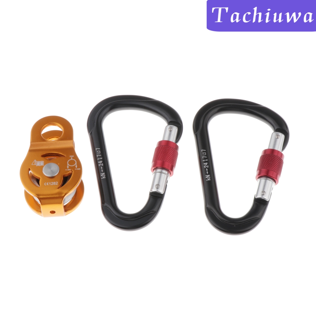 [TACHIUWA] 23KN Fixed Speed Single Rope Pulley + Locking Carabiner Clip ...
