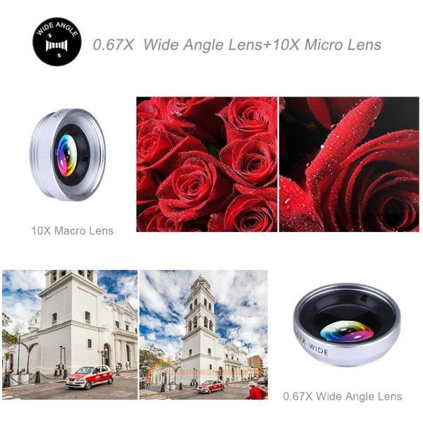 3-In-1 Clip on Cell Phone Camera Lens, 180 Degree Fisheye Lens + 10X ...