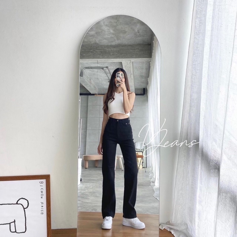 V-JEANSป้ายX Xกางเกงยีนส์เอวสูง ยีนส์ กางเกงยีนส์ทรงกระบอก - vjeans - ThaiPick