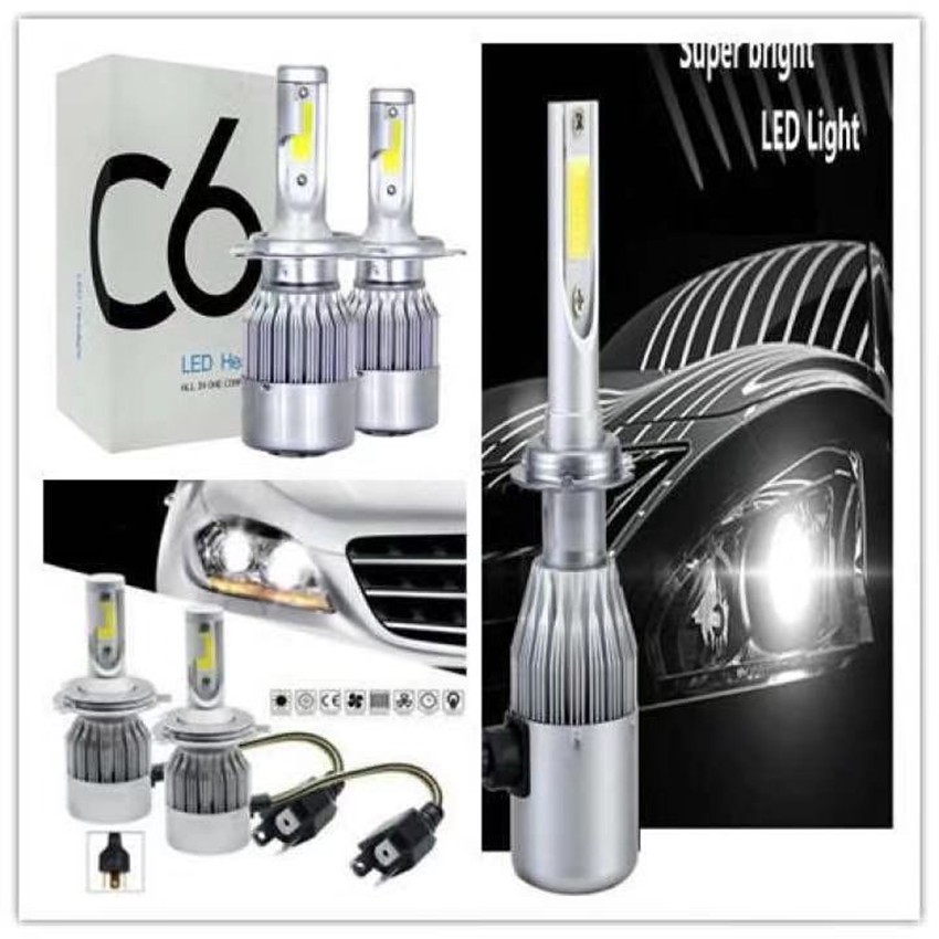 2 Pcs Car Front Led Light Auto Waterproof IP67 C6 LED H4Cob 36W c6 แสง ...