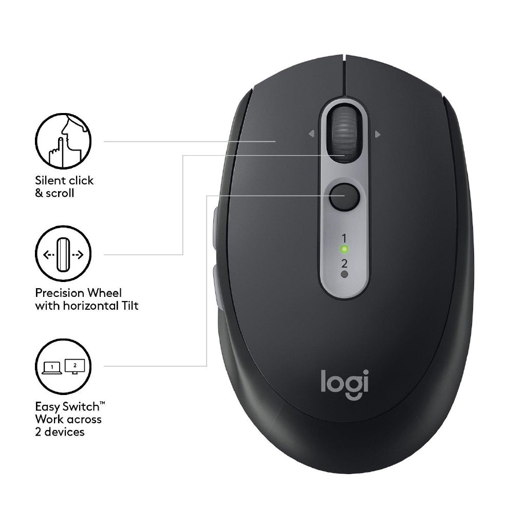 Logitech M590 เมาส์เสียงเงียบ หลายอุปกรณ์ (โทนสีขาวกราไฟท์) - สีดํา ...