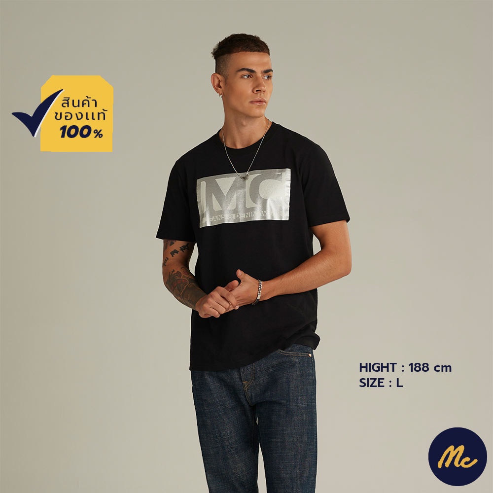 Mc JEANS เสื้อยืด ผู้ชาย แขนสั้น เสื้อยืด แม็ค แท้ คอกลม สีขาว Biker Collection MTTZ577 คอกลม สี ...