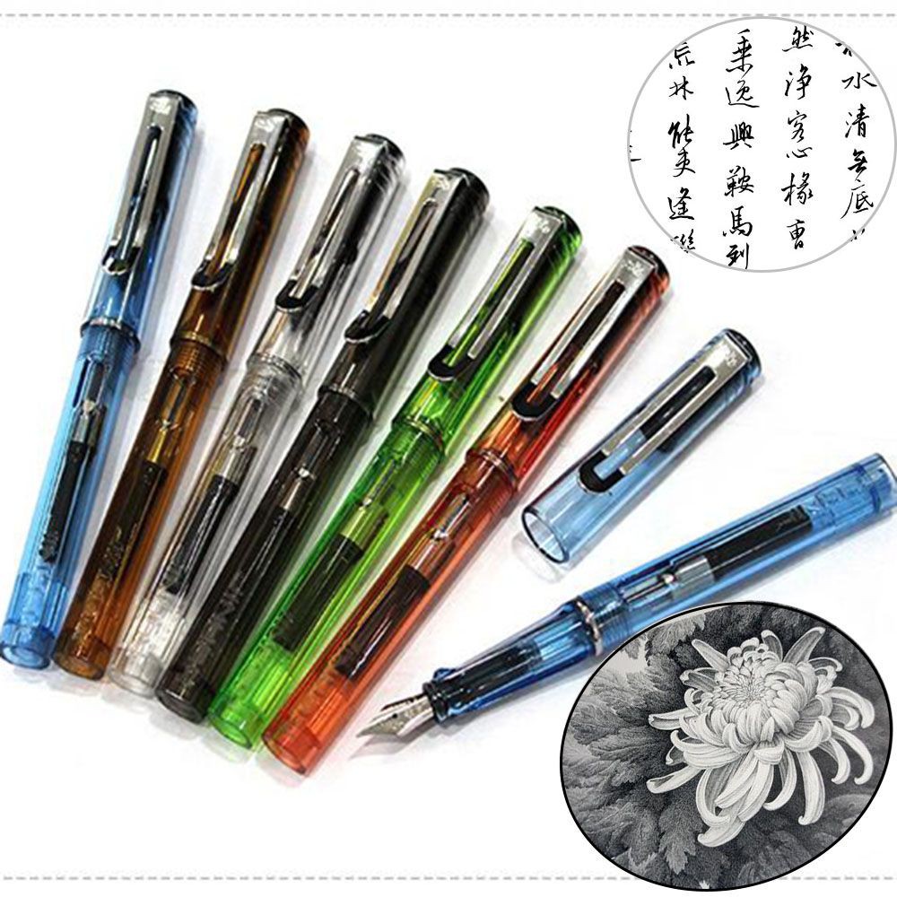 New Portable Durable Transparent Demonstrator Fine Nib Fountain Pens ...