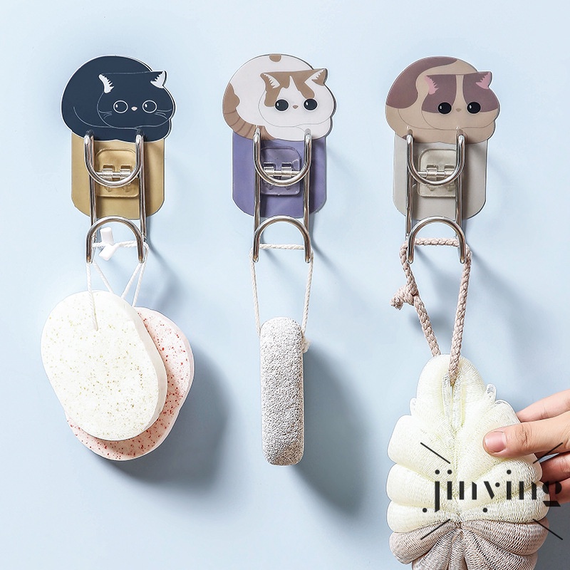 Wash Basin Hook Multifunctional Adhesive Hooks Cute Cartoon Cat Punch ...