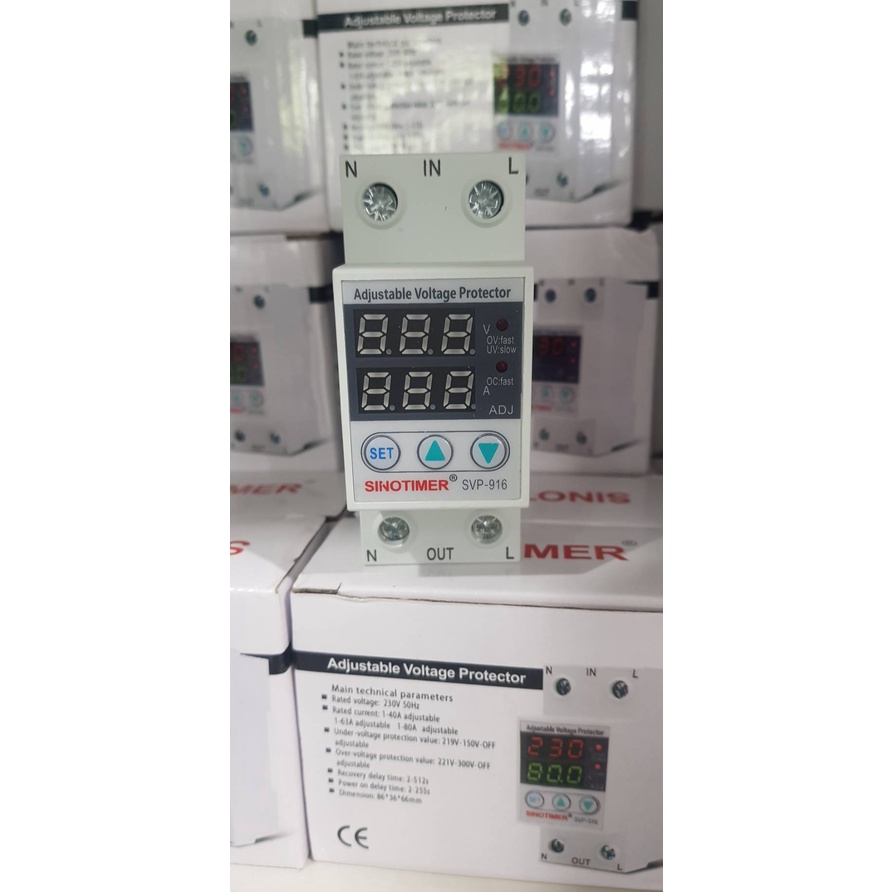 SINOTIMER SVP-916 อุปกรณ์ป้องกันแรงดันไฟฟ้าเกินอัตโนมัติ เหมาะสำหรับเฟสเดียวแรงดันไฟฟ้า 230V, 50 ...